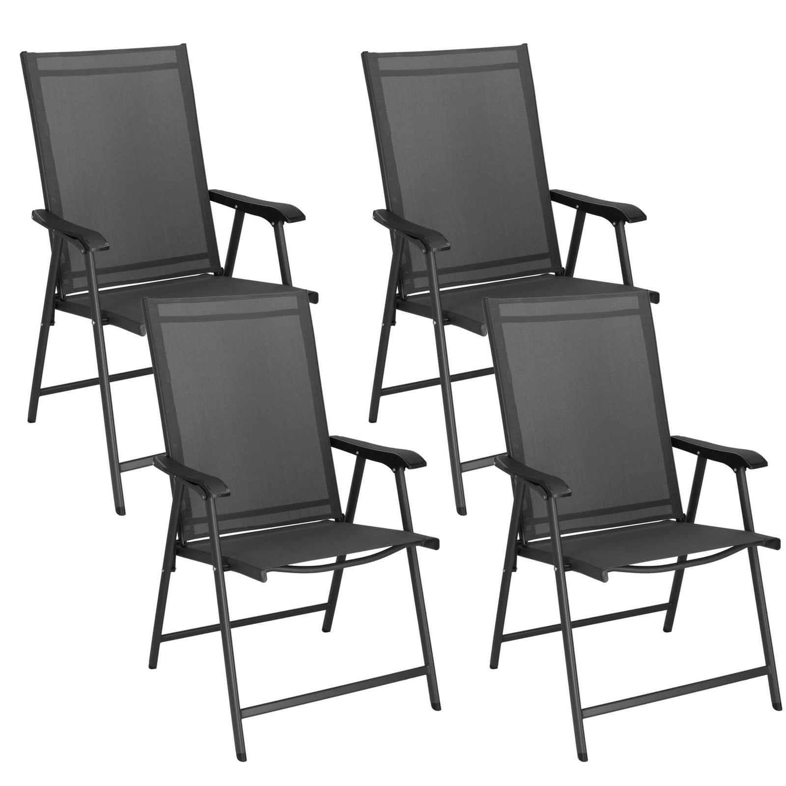 Krzesła tarasowe, komplet 4 krzeseł metalowych na balkon składane czarno-szare 4 szt. | Shoperly.pl
